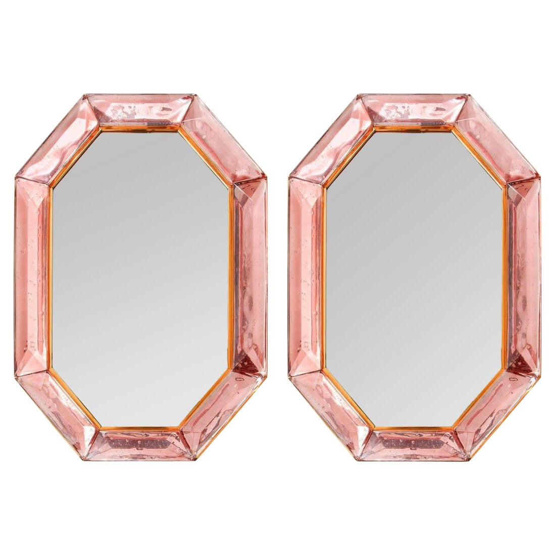 Bespoke Octagon Pink Murano Glass Mirror, in Stock at 1stDibs