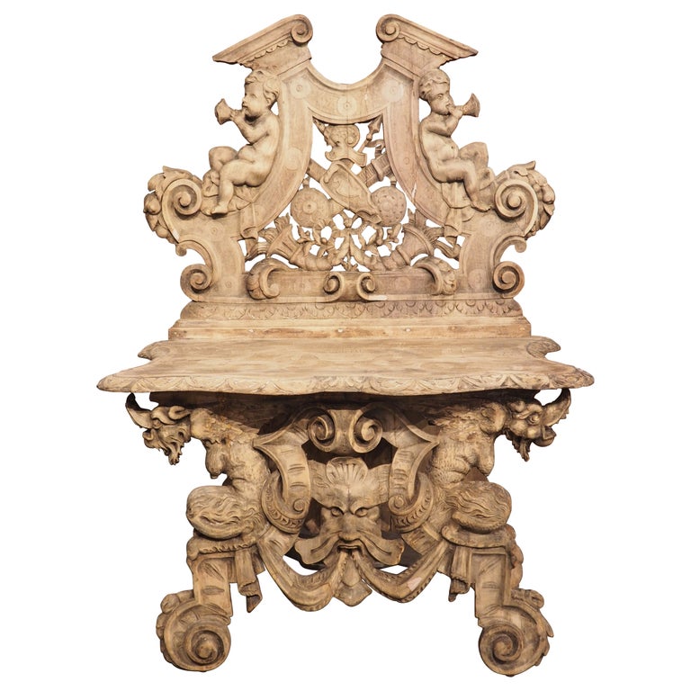 Bleached Renaissance Style Walnut Sgabello Chair from Italy, Circa 1870 ...