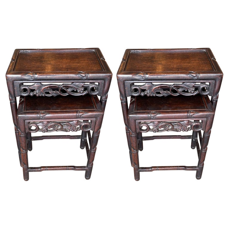 Pair of Chinese 19th Century Hand Carved Nesting Tables For Sale at 1stDibs