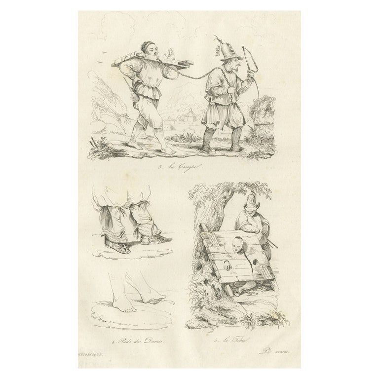 Antique Print of Cangue or Tcha Punishment in China, '1834' For Sale at ...