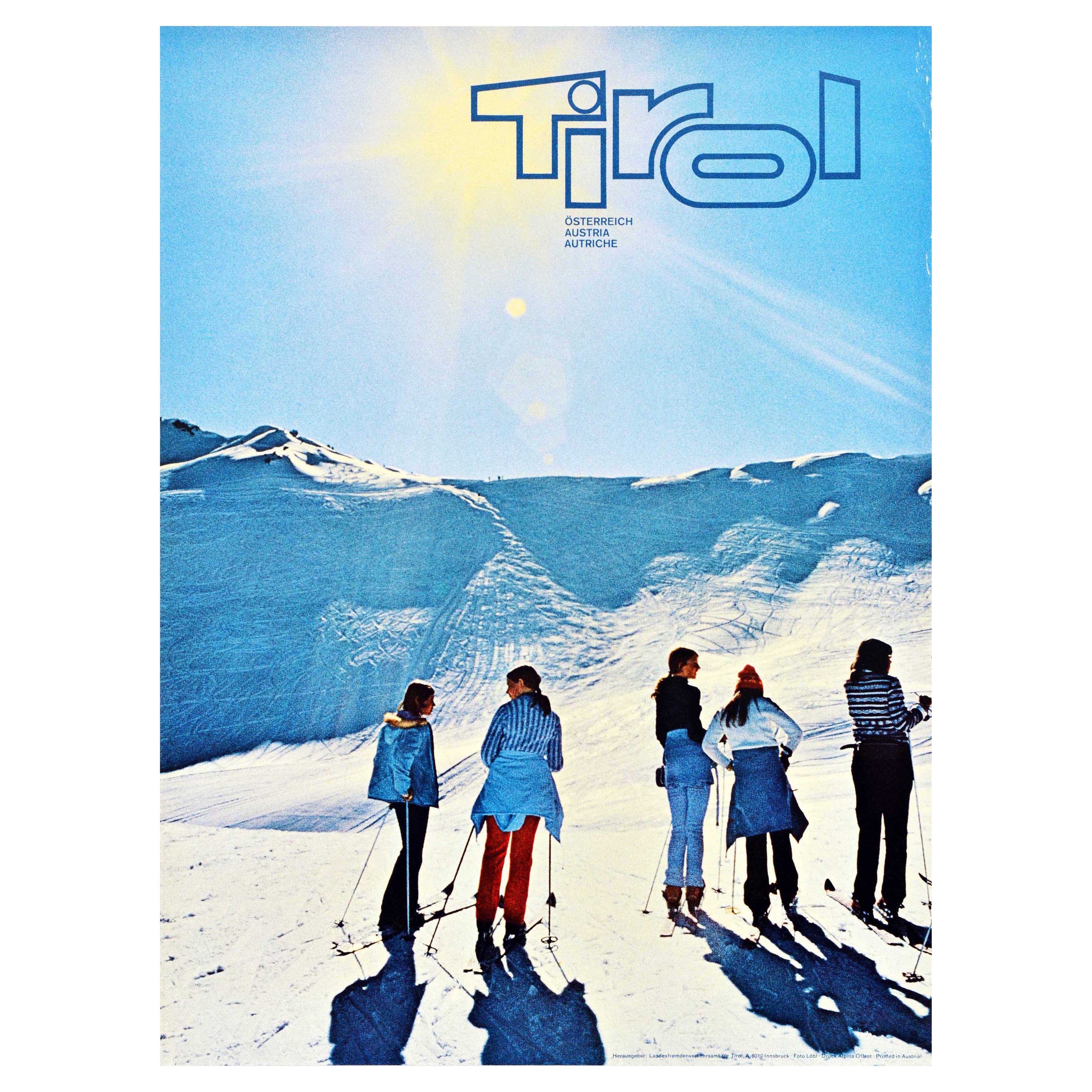 Original Vintage Igls Tyrol Ski Poster Mountain Resort Skiers and Dog ...