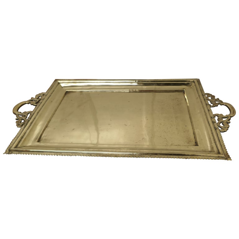Very Large French Art Deco Solid Brass Tray For Sale at 1stDibs