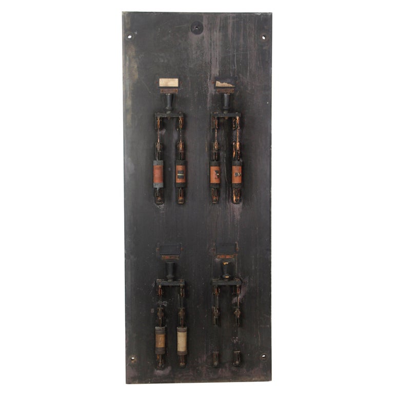 Antique Slate Electric Panel Heavy Duty Copper Breakers For Sale at 1stDibs