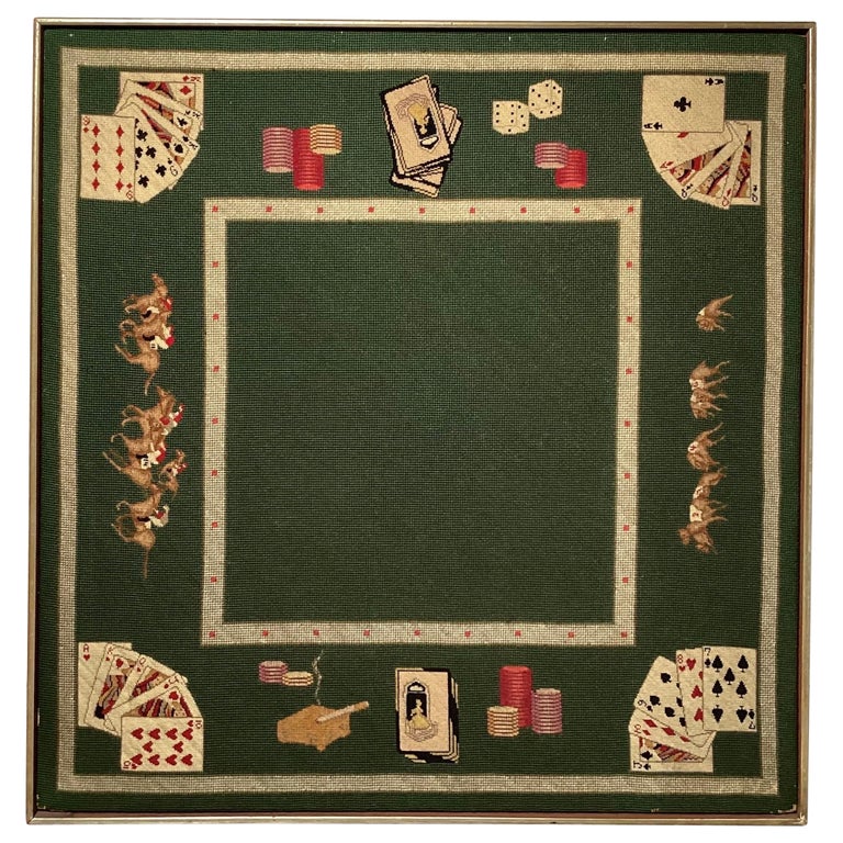 19th Century Wool Needlepoint Framed Table Cover For Sale at 1stDibs