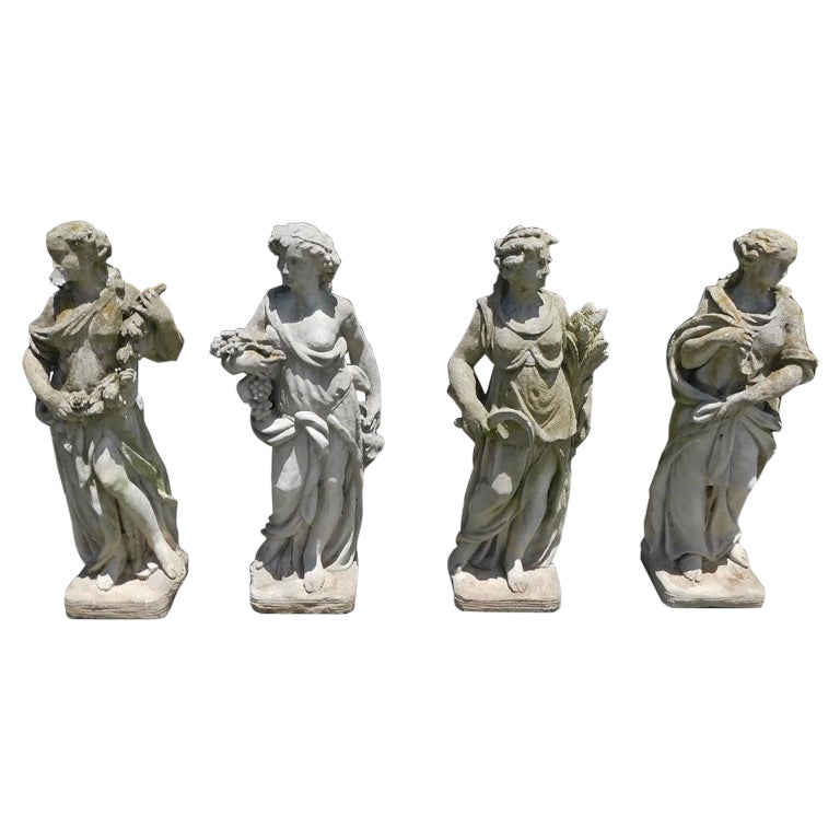 English Cast Stone Four Seasons Garden Statues Standing on Squared ...