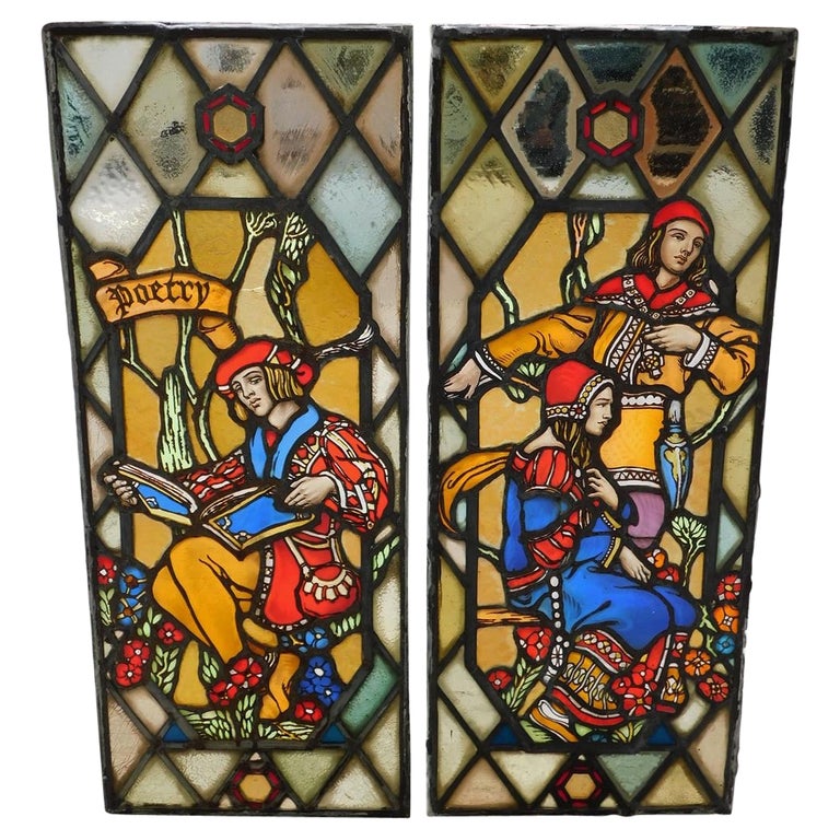 Pair of American Figural Leaded Stained Glass Windows " Poetry and ...