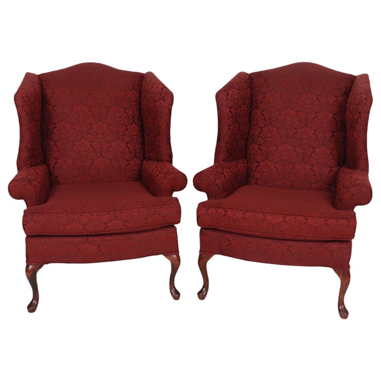 Crimson Red Wingback Chairs - a Pair For Sale at 1stDibs
