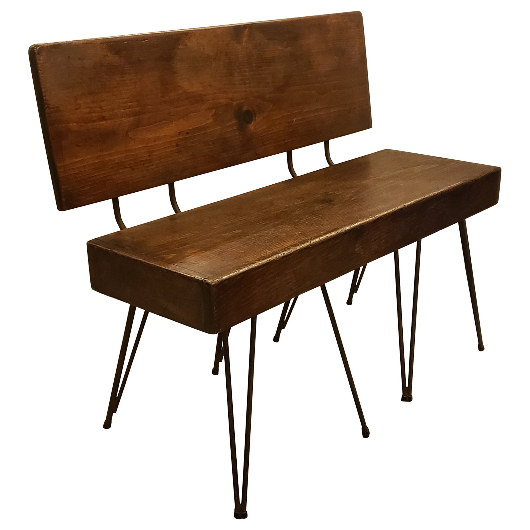 Mid Century Iron and Wood Bench at 1stDibs