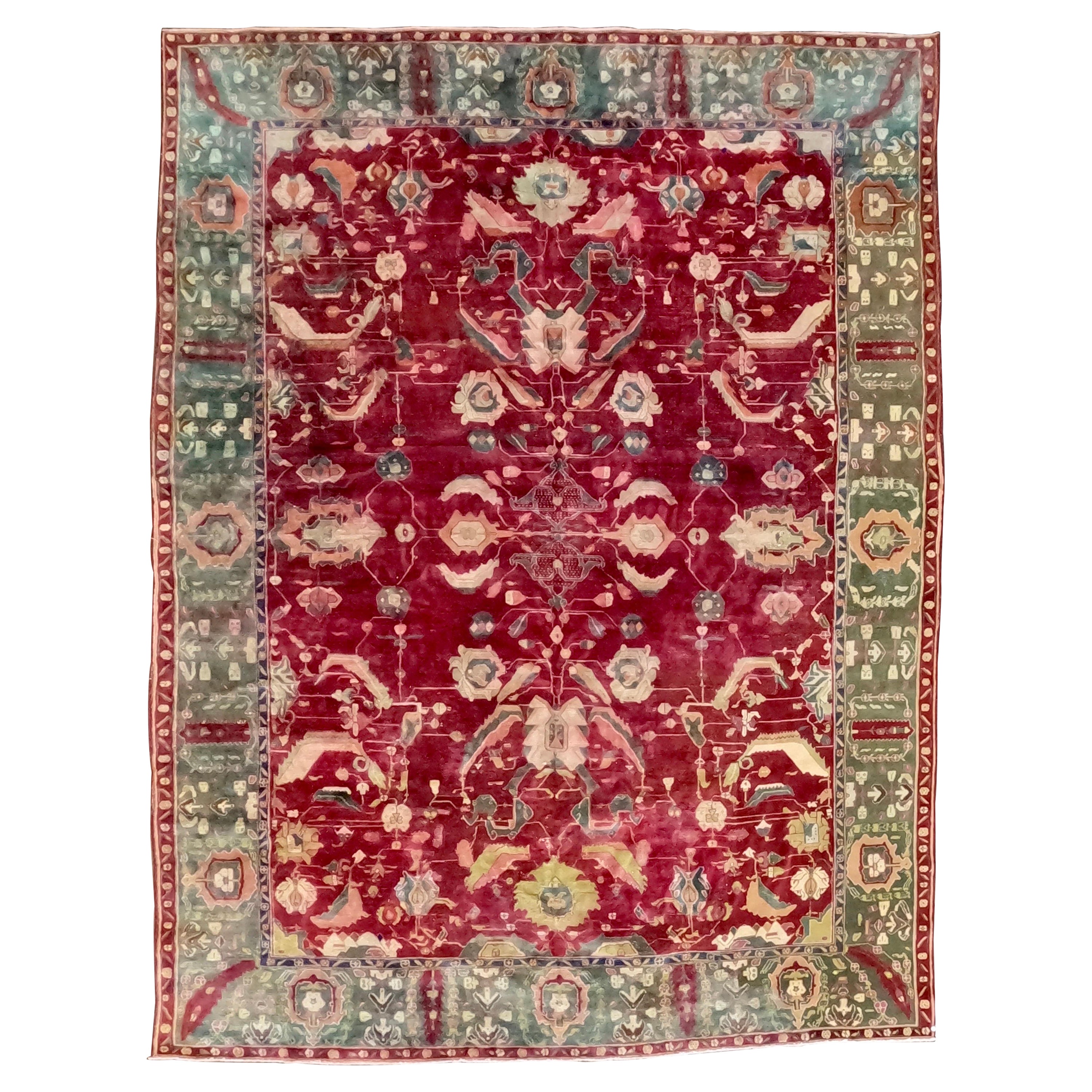 Antique Rug Agra from India Geometric Palmettes and Flowers, circa 1900 ...