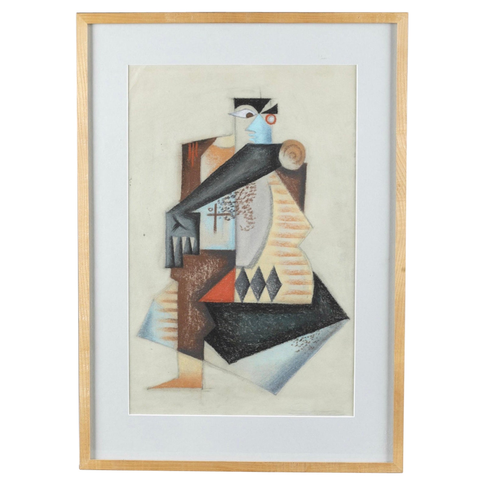 "Girl with Guitar" Cubist Painting by Pierre Favier at 1stDibs