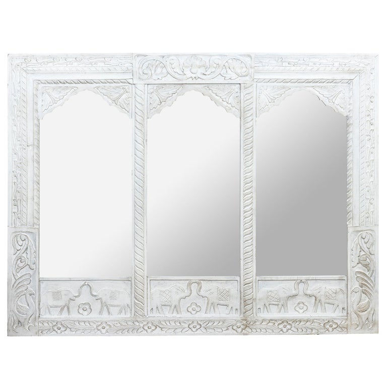 Large Painted White Triple Arch Indian Mirror at 1stDibs | indian mirrors