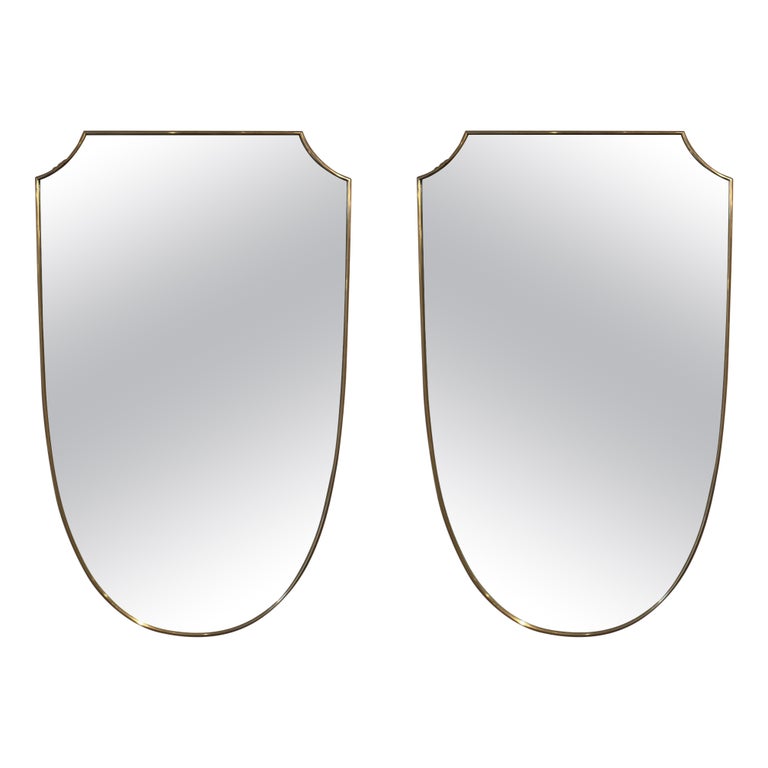 Pair of Mid-Century Brass Shield Mirrors For Sale at 1stDibs