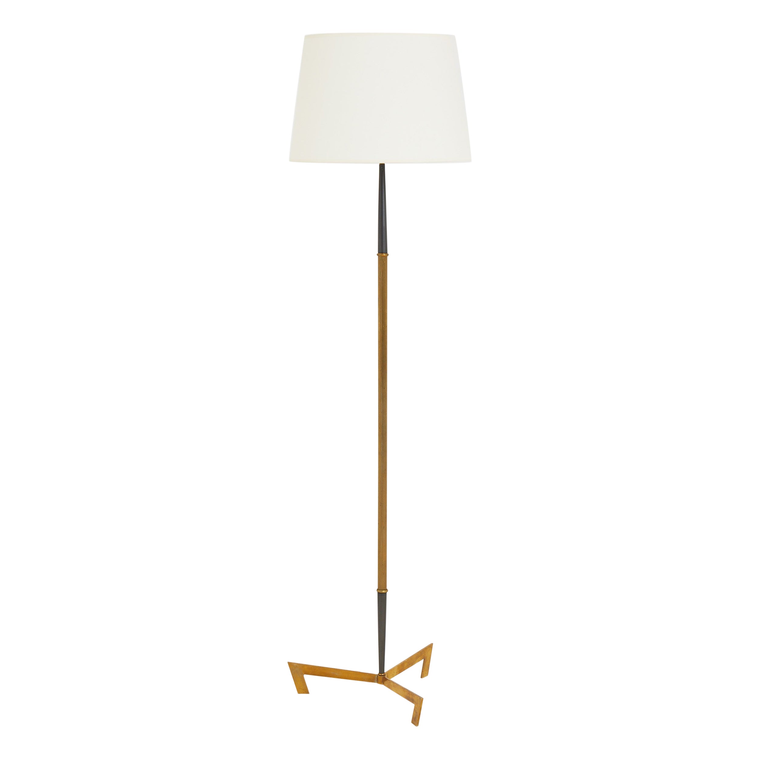 Sleek mid century brass pole floor lamp at 1stDibs