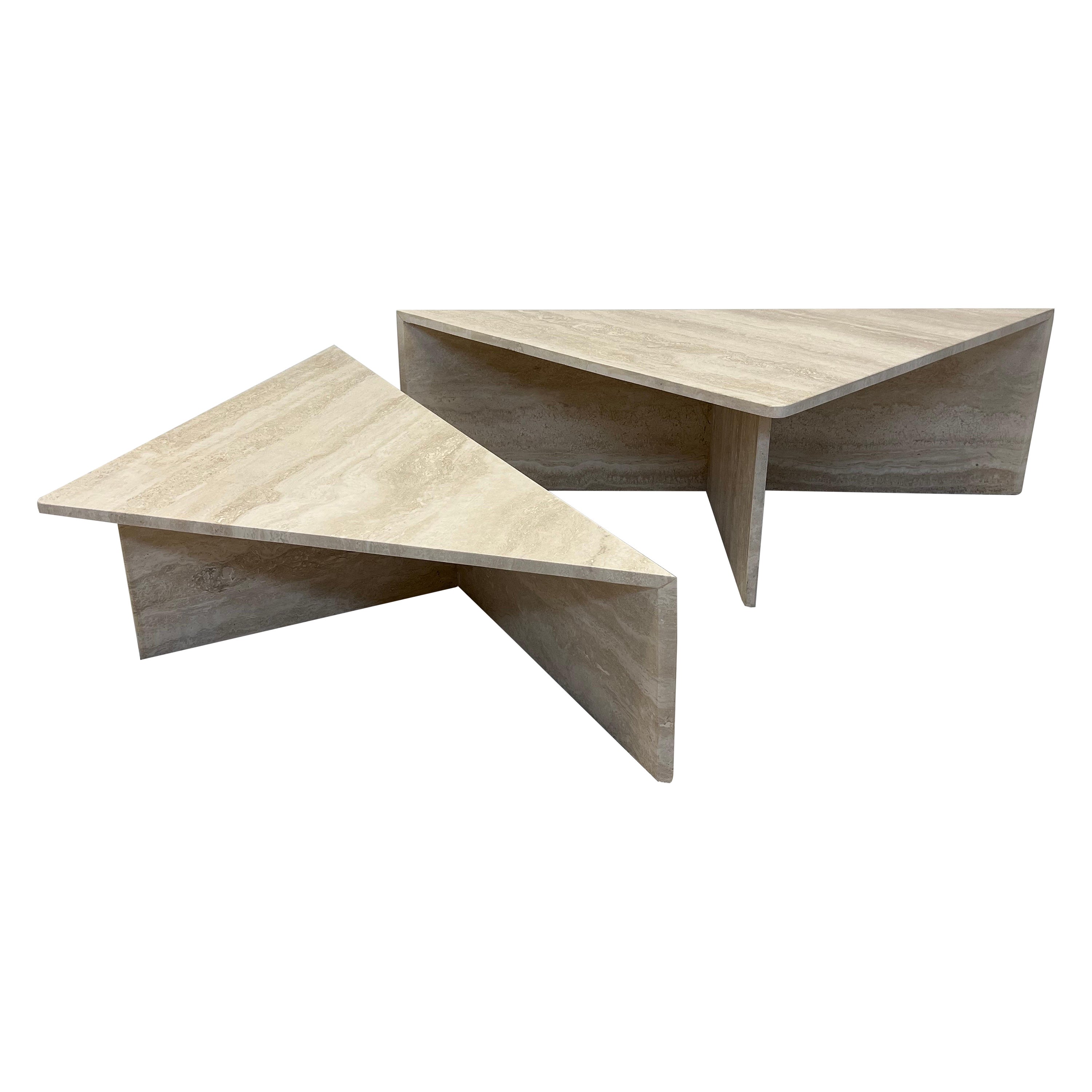 Polished Italian Travertine Triangle Coffee Tables, 1970s, a Pair at ...