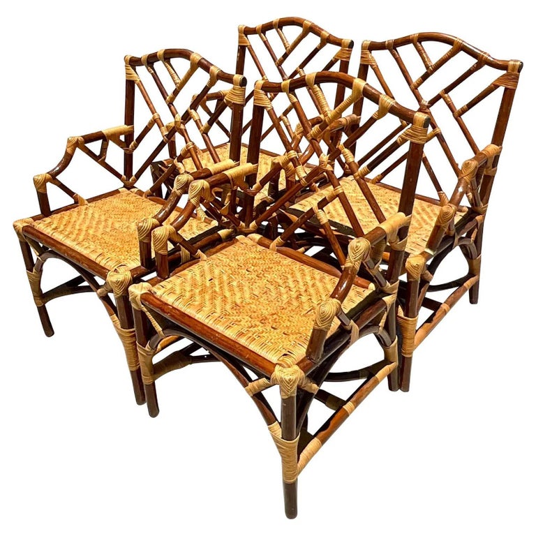 Vintage Coastal Tortoise Shell Rattan Chinese Chippendale Dining Chairs ...