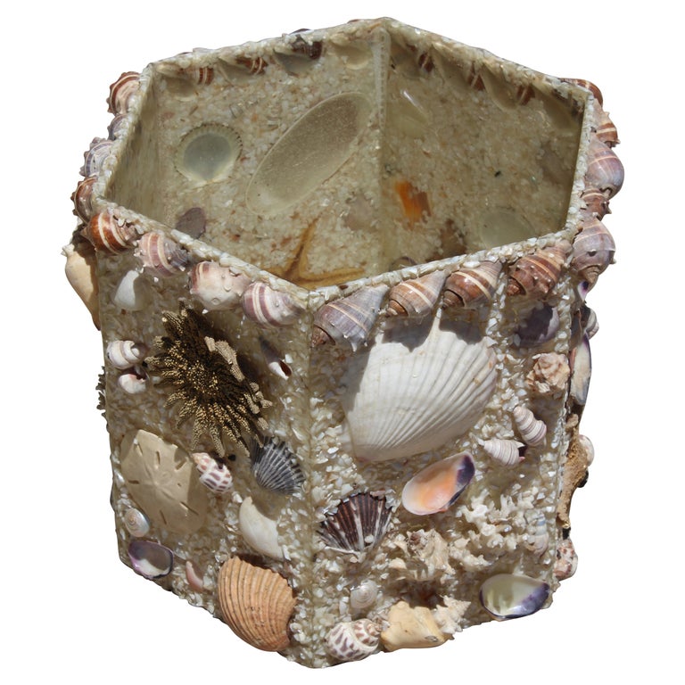 Hexagon Nautical Seashell Basket For Sale at 1stDibs