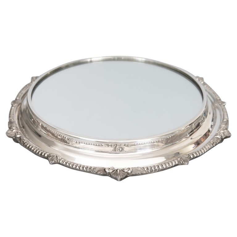 Antique English Silver Plate Mirror Plateau Tray For Sale at 1stDibs