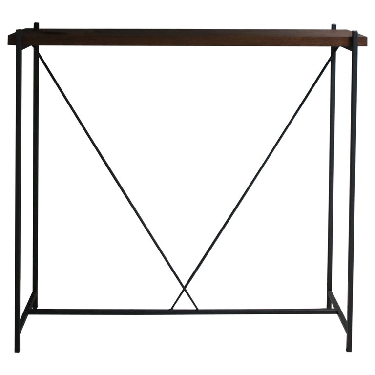 Console 'Tekno', grey Iron Structure and wood Top For Sale at 1stDibs