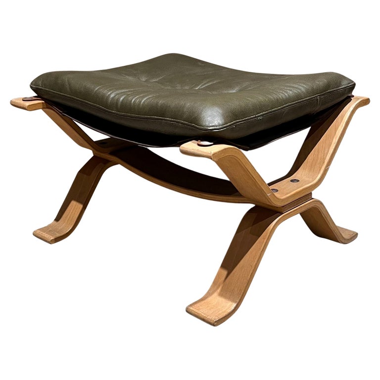 1970s Scandinavian Sculptural X Footstool Ottoman in Leather with ...