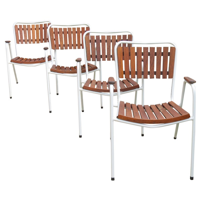 Danish Daneline Garden Stacking Chairs in Teak Set of 4 at 1stDibs