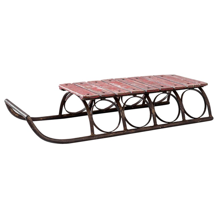 Vintage French Metal Sledge with Wooden Seat For Sale at 1stDibs