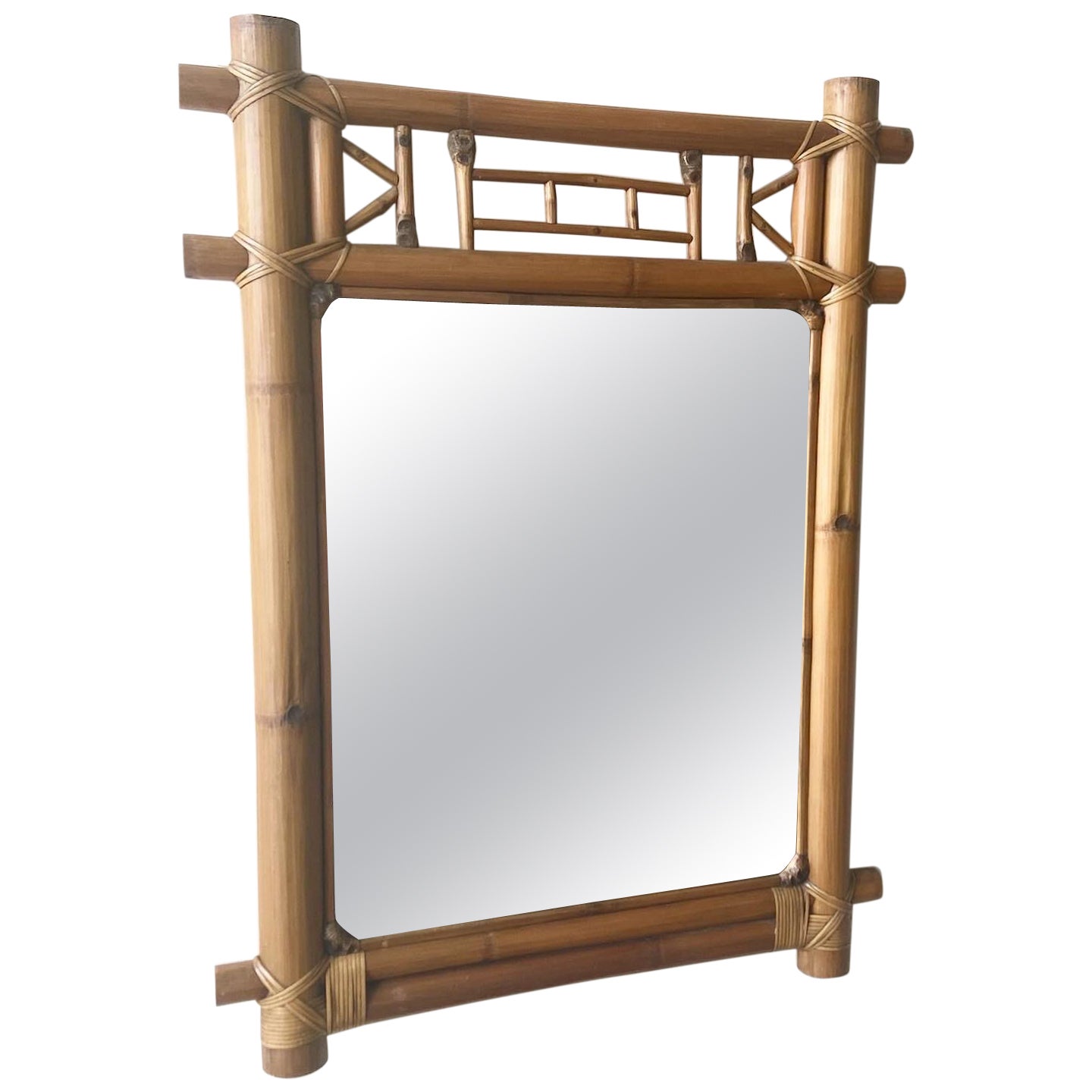 Vintage Boho Chic Bamboo Mirror in Chinese Chippendale Style at 1stDibs
