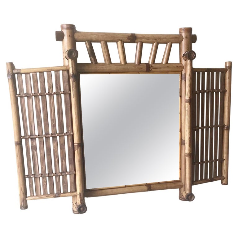 Boho Bamboo Mirror With Bamboo Doors For Sale at 1stDibs