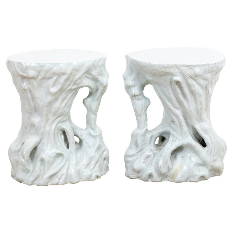 Faux Bois White Branch Garden Stools at 1stDibs