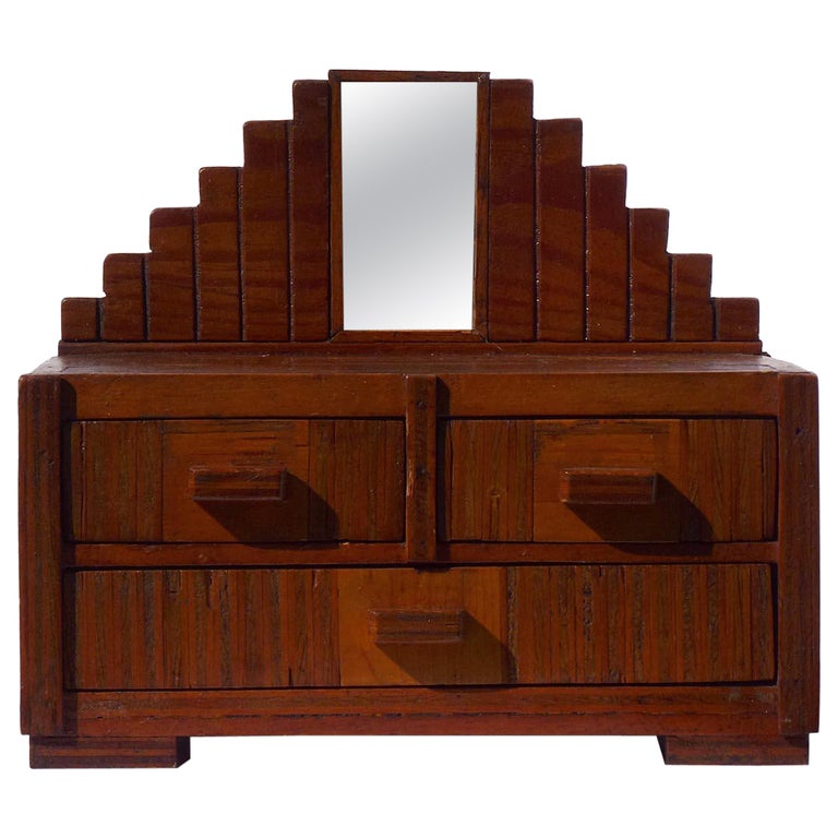 3 Drawer Art Deco Style Chest Of Drawers Box with Unusual Construction ...