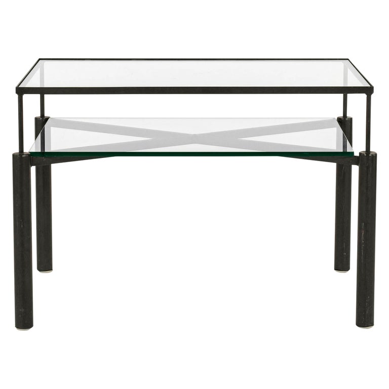Contemporary Steel and Glass Two Tiered Table For Sale at 1stDibs