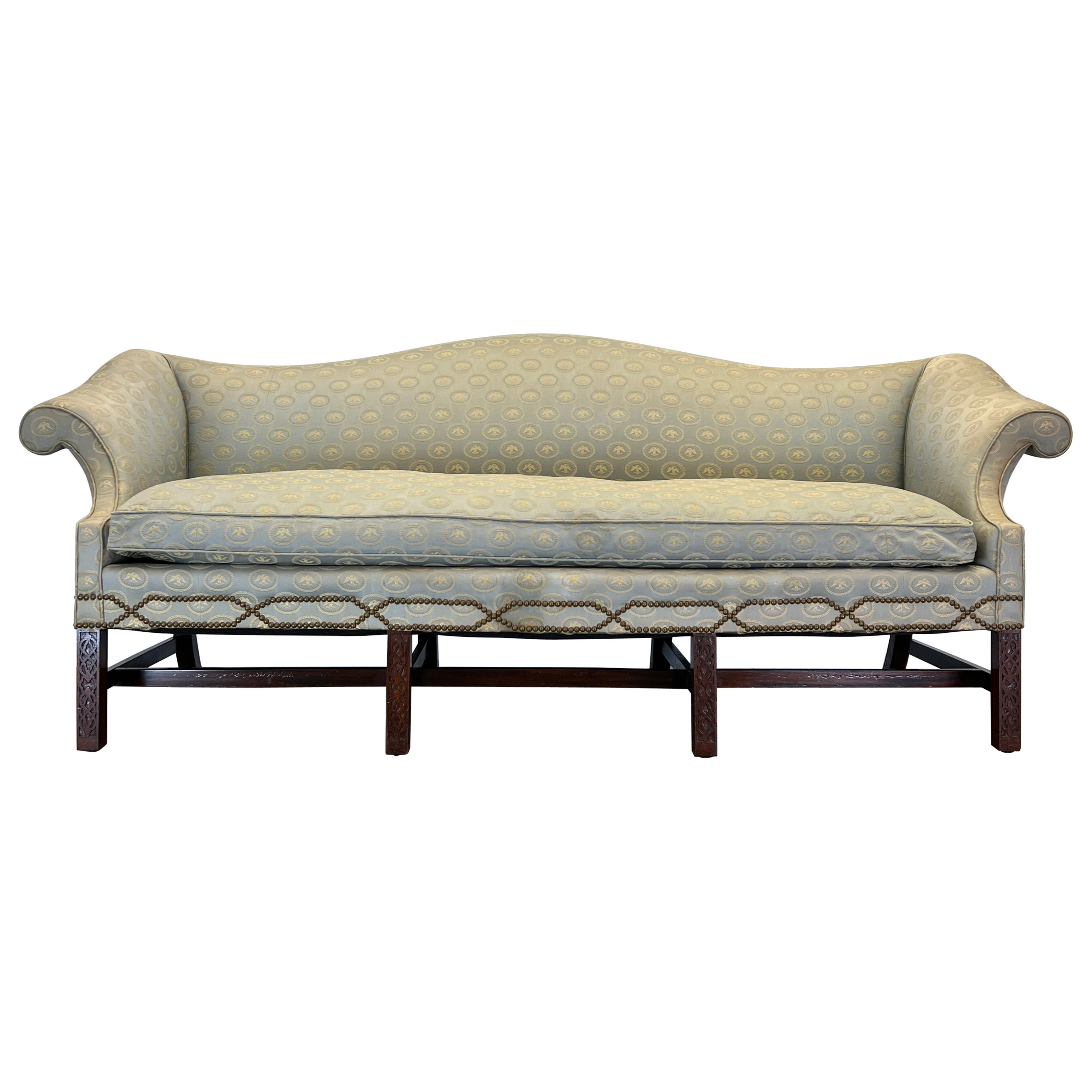 Chippendale Style and Upholstered Camelback Sofa and Down Seat, 20th ...
