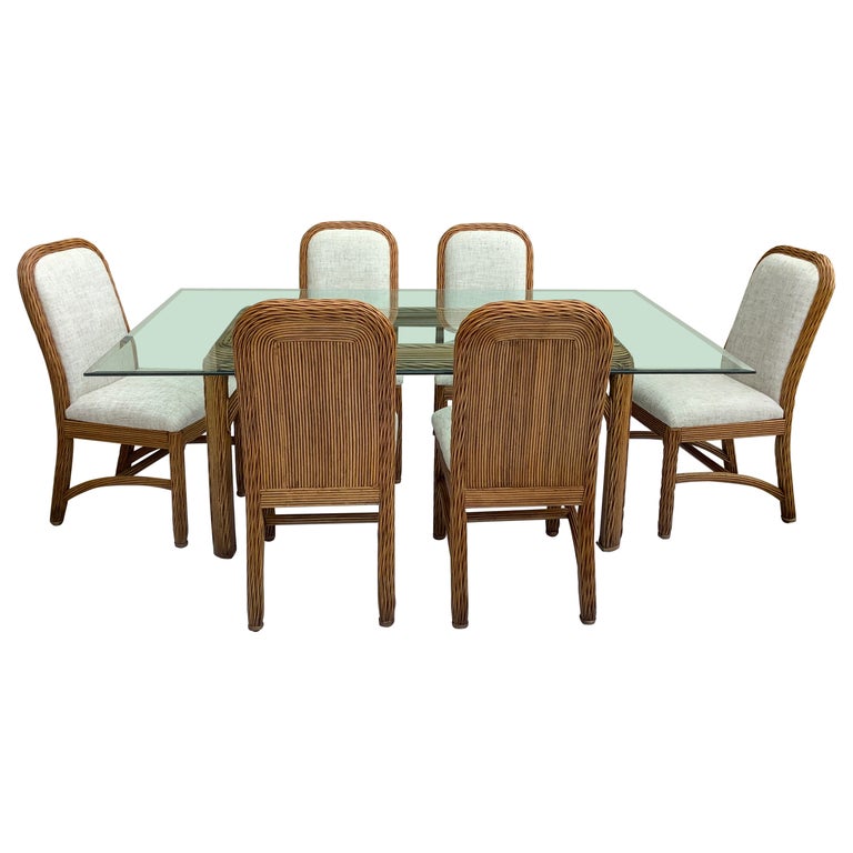 Woven Reed Dining Table w/ 8 Chairs, Crespi Style For Sale at 1stDibs