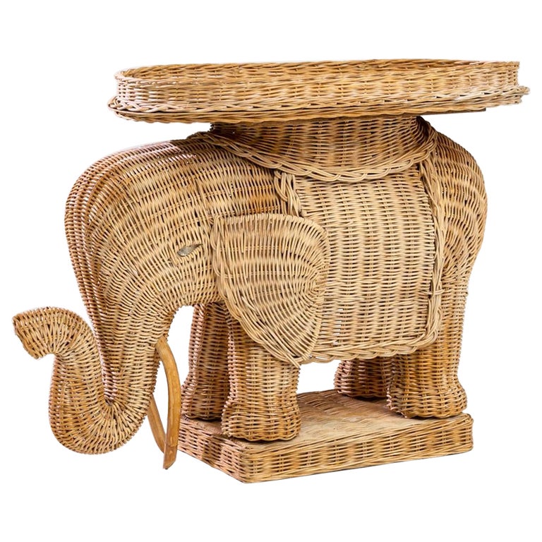 1960s French Wicker Elephant with Tray at 1stDibs