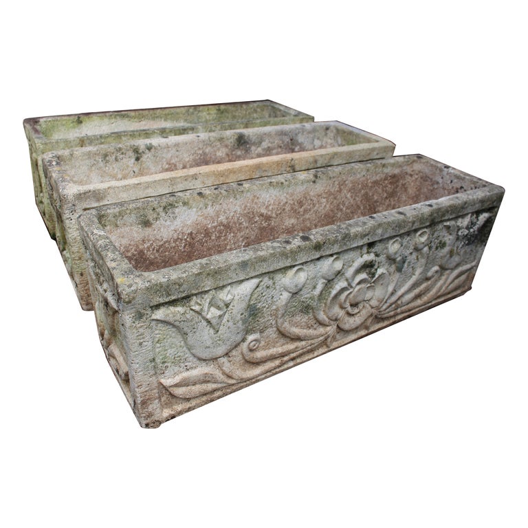 Set of 3 Vintage Cast Stone Planters For Sale at 1stDibs