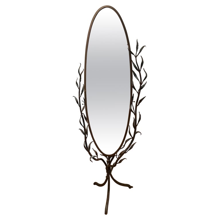 Italian Freestanding Metal Leaf Design Vanity Mirror For Sale at 1stDibs