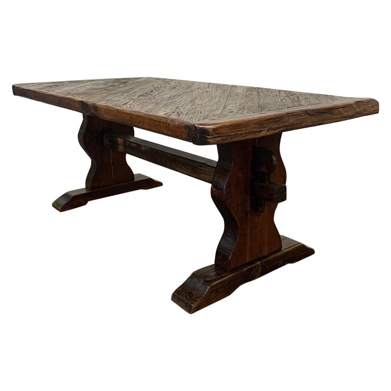 Rustic Trestle Dining Table at 1stDibs