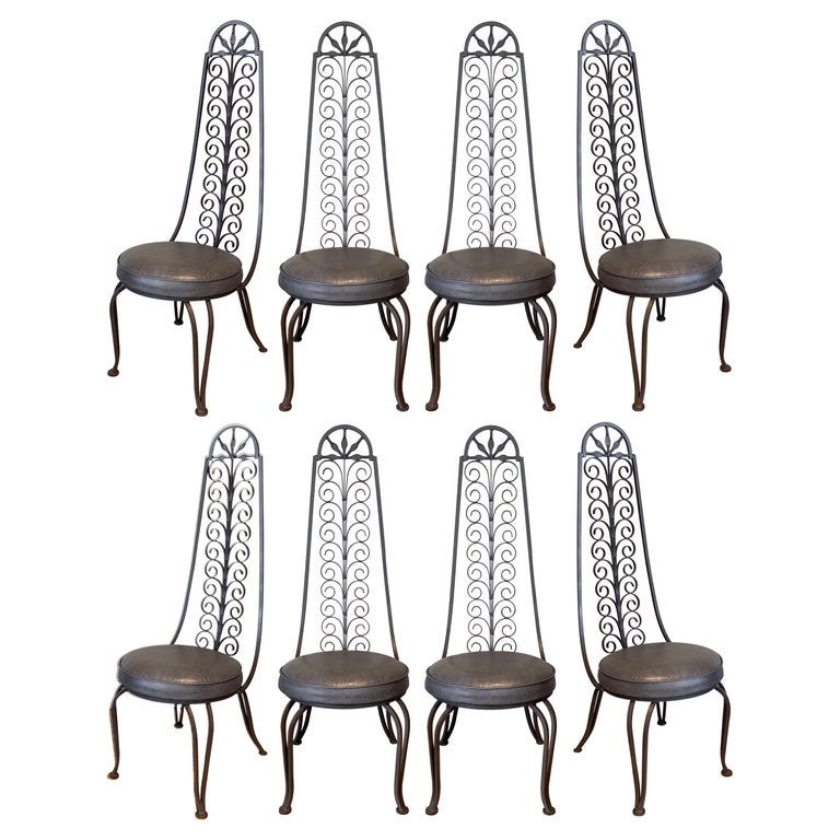 Set of Eight Wrought Iron High Back Dining Chairs at 1stDibs