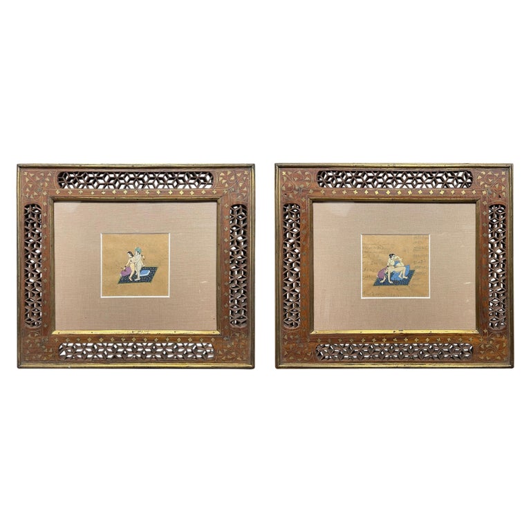 Pair of 19th Century Indian Erotic Kama Sutra Tantric Gouaches in ...