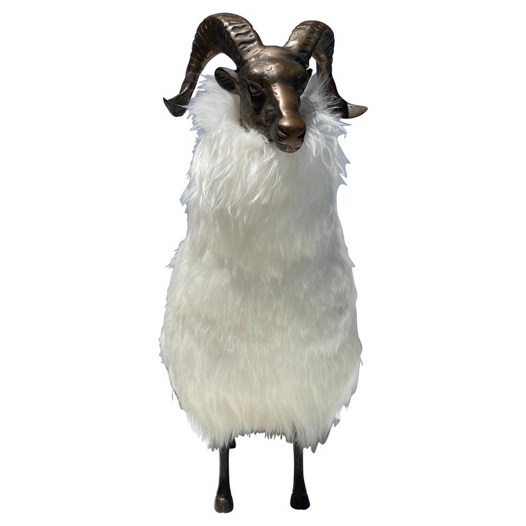 Brass and Fur Ram / Sheep Sculpture For Sale at 1stDibs | ram furry