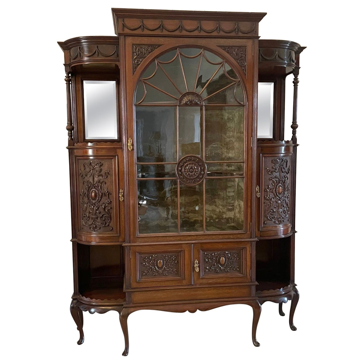 Antique English Victorian Mahogany Shop or Jewellery Display Cabinet ...