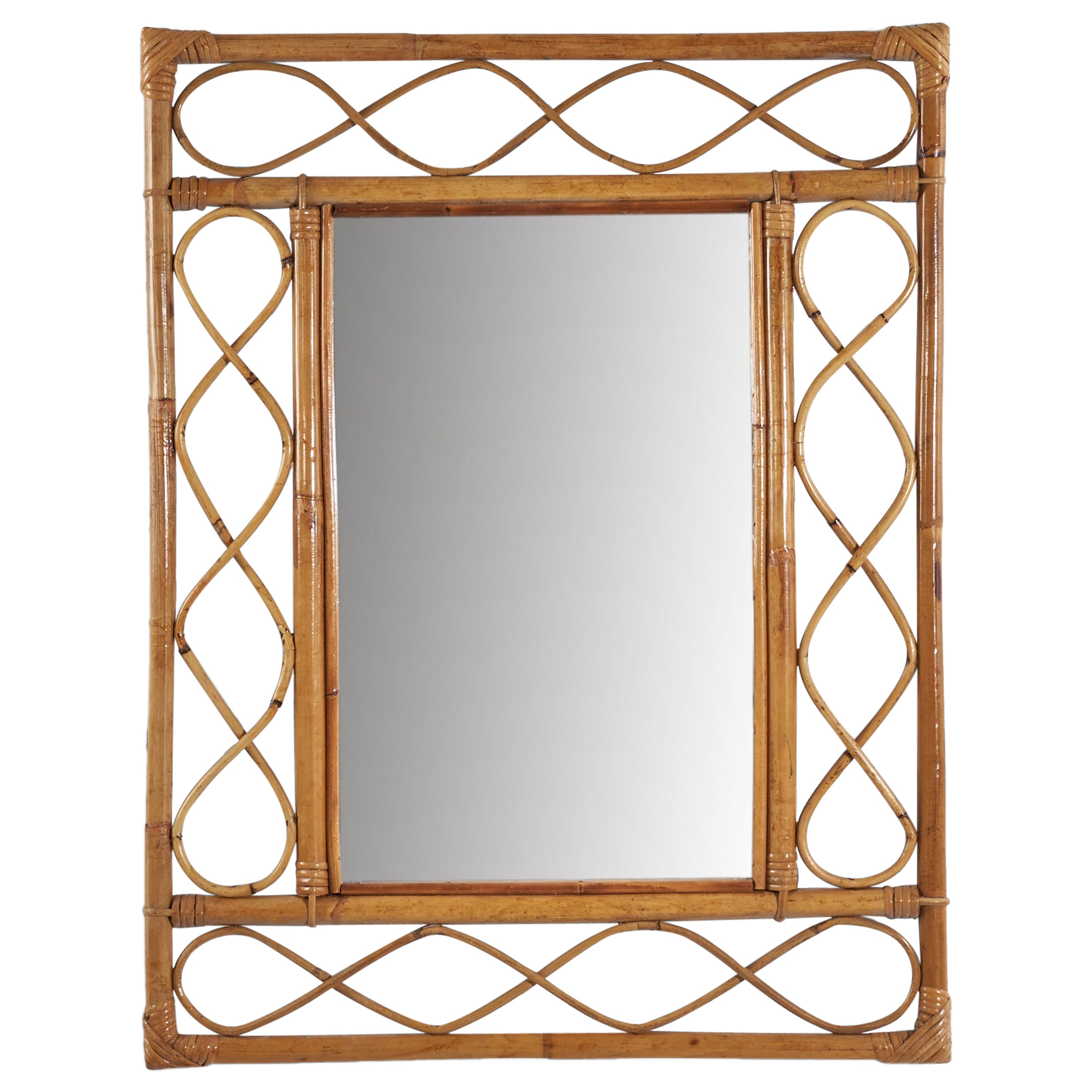 Large French Mid-Century Bamboo and Rattan Wall Mirror, 1950s For Sale ...