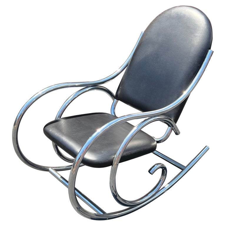 Thonet Style Chrome Rocking Chair W/ Black Naugahyde Upholstery For ...