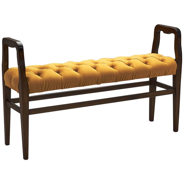 Wooden European Bench with Upholstered Seat, Europe ca 1960s at 1stDibs