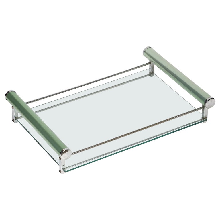 Art Deco Chrome and Glass Tray With Green Handles from England For Sale ...
