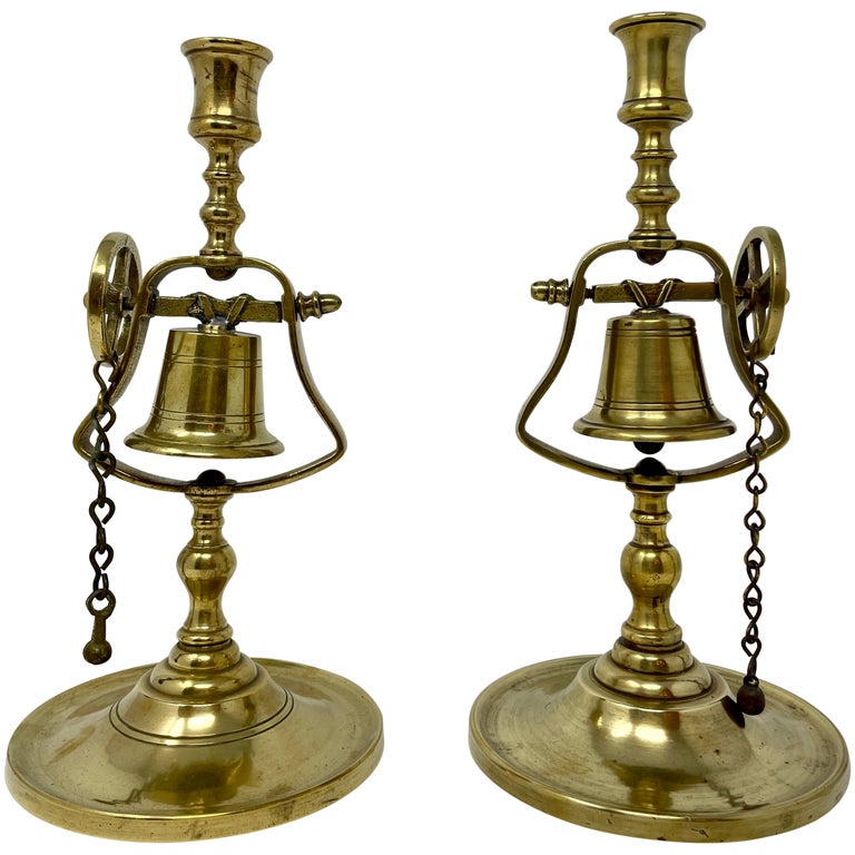 Pair Antique English Victorian Brass Pub Candlesticks with Service ...