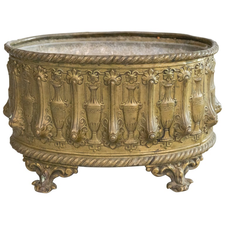 19th-Century Neoclassical French Brass Repoussé Jardiniere Cache Pot ...