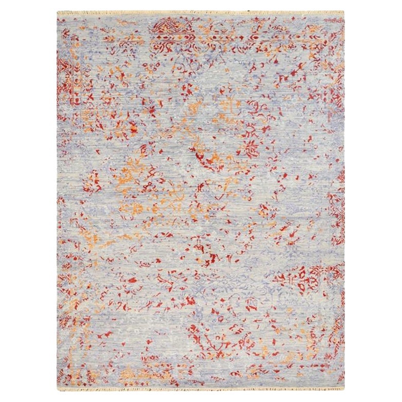 Abstract Silk and Wool Rug, Design in Soft Colors over Orange and Gray ...
