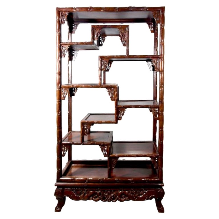Chinese Presentation Shelf in Carved Exotic Wood, 20th Century at 1stDibs