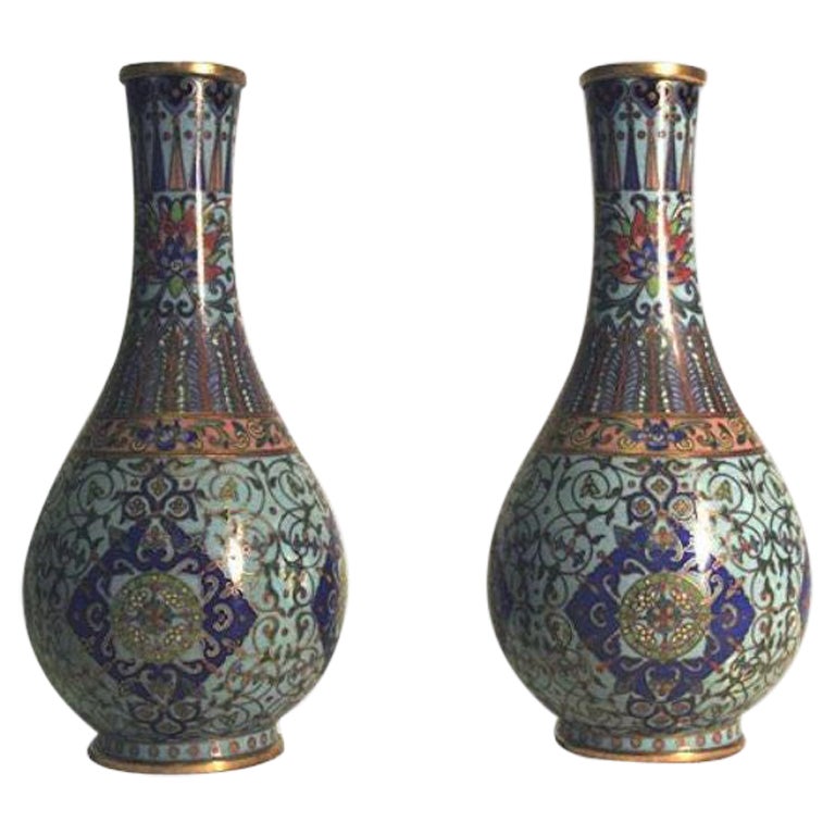 Pair of Colorful Chinese Jingfa Cloisonné Vases at 1stDibs