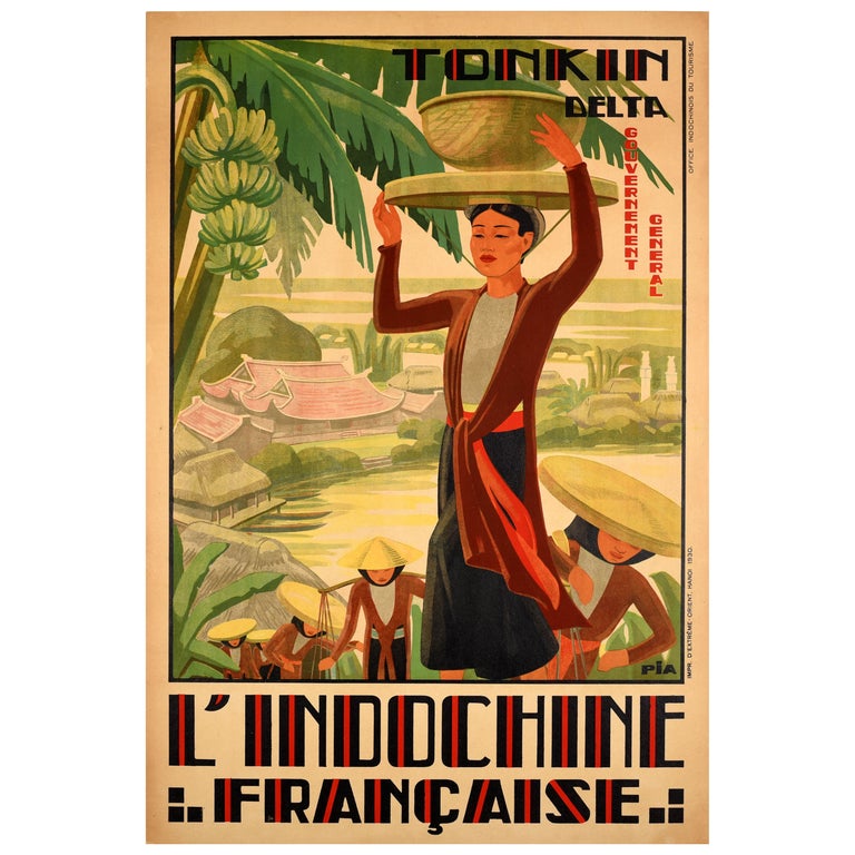 Original Vintage Travel Poster French Indochina Tonkin Delta Indochine ...
